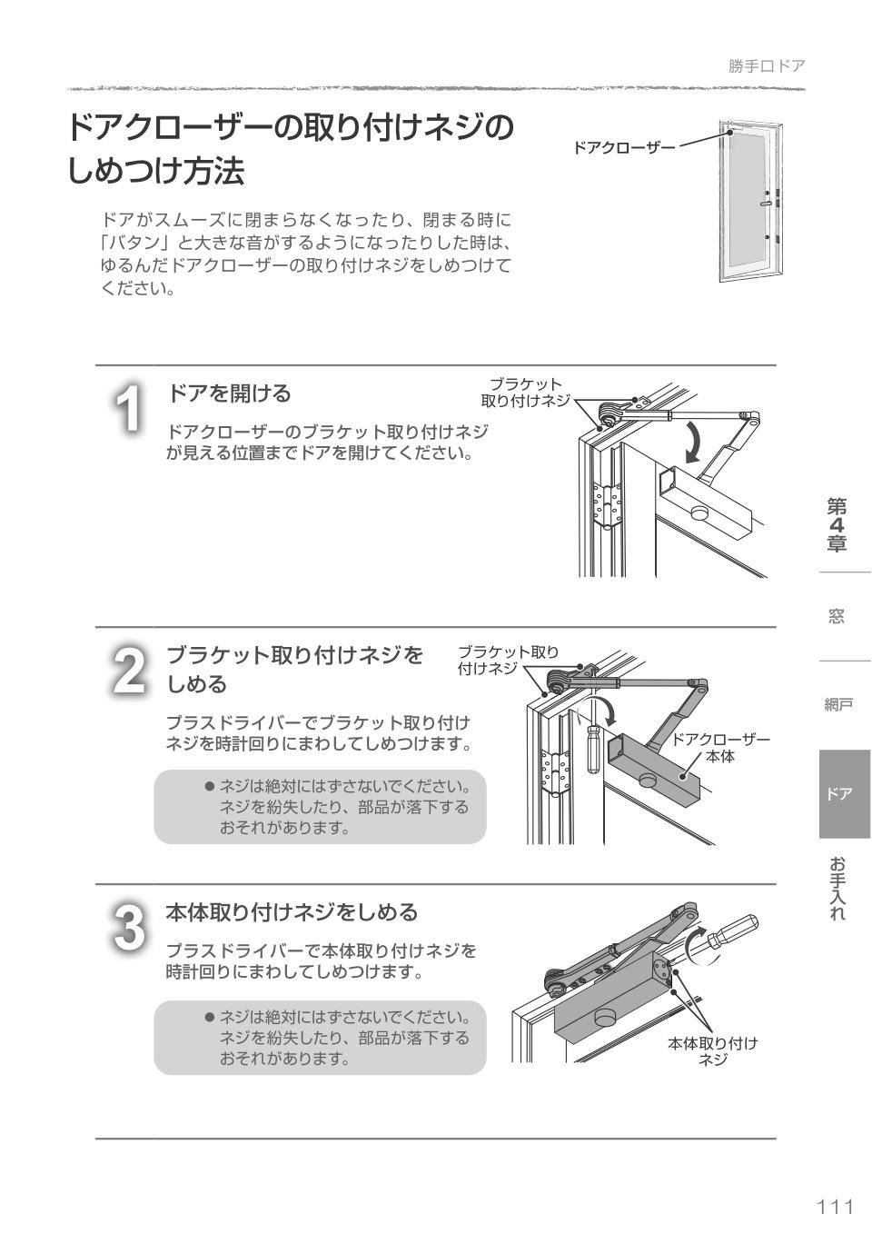 使い方・お手入れガイド｜勝手口ドア(ID:70)｜お手入れ・調整方法 - YKK AP株式会社